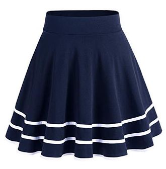 Dresstells Jupe Mini Courte &eacute;vas&eacute;e en Polyester, Navy-White L
