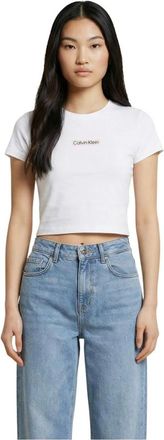 Calvin Klein Jeans Femme, Tops, Blanc, Taille: 40 FR T-shirt en coton &agrave; manches courtes et col rond
