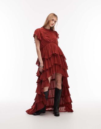 AllSaints Shaela - Maxikleid in Orange mit R&uuml;schen