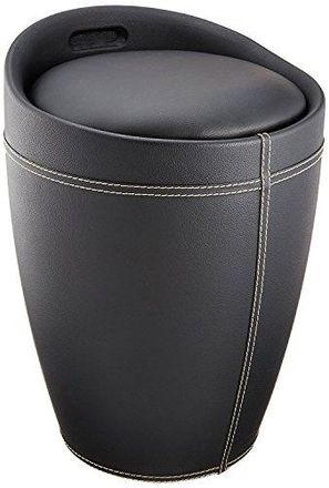 WENKO Badhocker Mod. Candy Leder Optik Schwarz, Hocker mit Stauraum für das Badezimmer und Wohnzimmer, integrierter Wäschesammler, ABS-Kunststoff, BPA-frei,