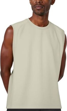 Generic DENGJIAMY D&eacute;bardeurs d&eacute;t&eacute; solides &agrave; col rond pour homme - T-shirt classique basique uni sans manches - T-shirts d&eacute;contract&eacute;s tendance pour homme, beig