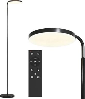 HOMCOM Stehlampe LED Wohnzimmer Dimmbar Stehleuchte 2800 lm mit magnetischer Fernbedienung Stufenlos Einstellbar 3000K-6500K Deckenfluter H&ouml;henverstellbar mi