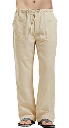 Feoya Leinenhose Herren Lang Sommerhose Leicht Herren Strandhose Freizeithose Loose Fit Hosen Herren Sommer Lang mit Kordelzug für Urlaub Strand Alltag 4XL