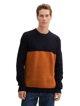 Tom Tailor Herren Crewneck Strickpullover, 37027 - Navy Peanut NEP Colorblock, S