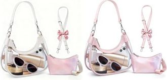 Generic Sac &agrave; main transparent avec sangle r&eacute;glable et portefeuille pour femme, convient pour les concerts, les &eacute;v&eacute;nements sportifs et les voyages, Blanc + ro