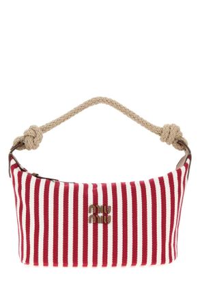 Miu Miu Striped Canvas Tote Bag - Red