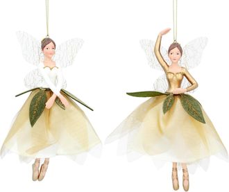 Gisela Graham Fee in Creme & Gold Stoff & Harz 17 cm Fee Dekoration 2 Stück - Baumschmuck - Weihnachten