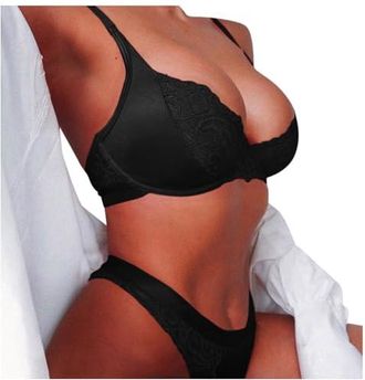 Generic Ensemble sous Vetement Femme Ensemble Lingerie Confortable Classique Nuisette 2 Pi&egrave;ces Grande Taille avec Soutien-Gorge Et String - &Eacute;l&eacute;gance S&eacute;duisant