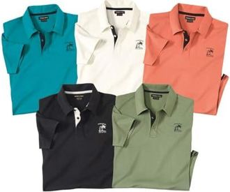 Atlasformen Lot de 5 Polos Homme - Polos Manches Courtes Coton - Confort, Chic, Couleurs Été - Disponible en Grandes Tailles du M au 5XL