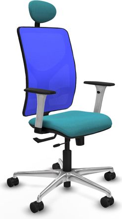 Piqueras y Crespo B&uuml;rostuhl mit wei&szlig;en und schwarzen Armlehnen, h&ouml;henverstellbarer Lendenwirbelst&uuml;tze und festem Kopfteil, ausgestattet mit Syncro/Traslack. Blau/T&uuml;rkis