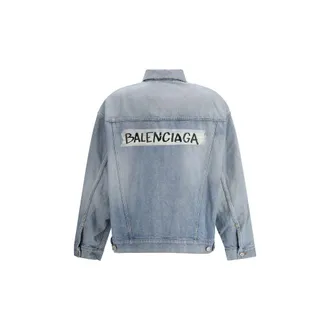 Balenciaga Womens Blue Cotton Denim Jacket Clothing