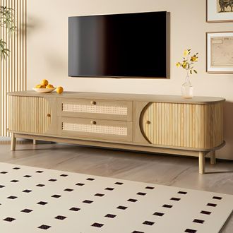Generic TV Schrank mit T&uuml;ren und Schubladen im nat&uuml;rlichen Landhausstil Rattan Seitenpaneele TV Board mit Staurauml&ouml;sung f&uuml;r Wohnzimmer Moderne Einrichtung ko