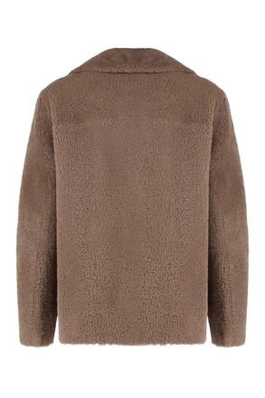 Max Mara Womens Futura Double-Breasted Peacoat Camel Sheep Wool Faux Fur & Shearling Coats