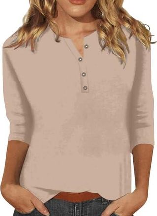 Generic Chemise unie à manches courtes pour femme, coupe ample, tendance, manches 3/4, couleur unie, t-shirt haut vêtements pour la vie quotidienne, cadeaux d