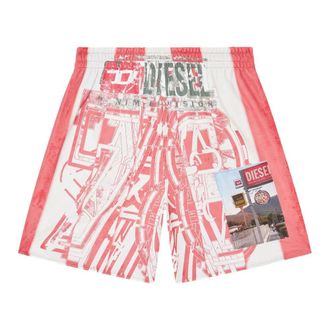Diesel Homme, Shorts, Multicolore, Taille: L Shorts Taille Graphique Rouge avec Cordon &Eacute;lastique