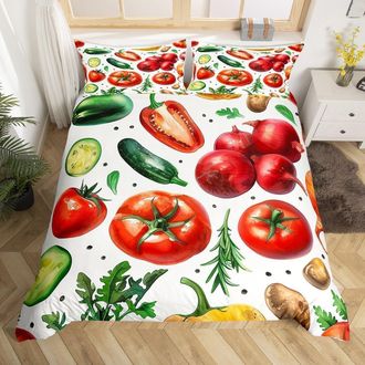 Generic Tomaten Bettw&auml;sche 200x220 Gem&uuml;se 3 Teilig &uuml;bergr&ouml;&szlig;e Bettbezug 200 x 220 cm 3D Bettw&auml;sche-Sets Weiche Bettbezug Set Cartoon Bettbez&uuml;ge Set und 2 Kisse