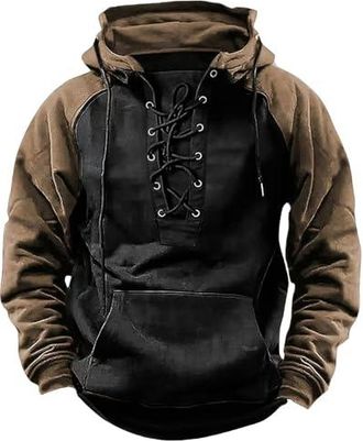 Generic Sweat à capuche zippé à manches longues pour homme avec lacets et cordon de serrage - Coupe ample - Style décontracté - Patchwork - Couleur patchwork 