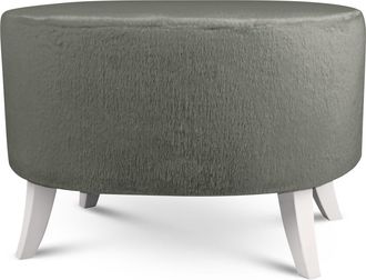 MG Design Ovaler Kunstfell-Hocker 62 x 72 cm in Grau mit Holzbeinen - Gepolsterter Fu&szlig;hocker f&uuml;r Wohnzimmer oder Schlafzimmer