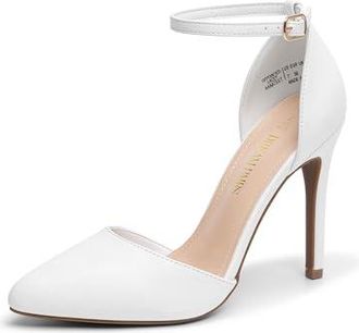 Dream Pairs Escarpins Femme à Bout Pointu, Talons Aiguilles 10 cm avec Bride Cheville, Chaussures Élégantes pour Mariage, Soirée ou Sortie Habillée,Size 38.5,Blan