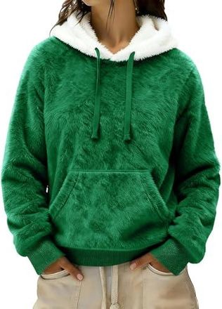 Generic Sweat à capuche en polaire chaud à manches longues surdimensionné pour lautomne et lhiver - Sweat thermique à capuche tendance avec cordon de serrage 