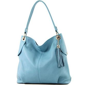 modamoda.de T185 - Sac à bandoulière en cuir pour dames, Couleur:bleu ciel