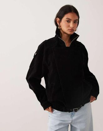 Cotton On Jacke in Schwarz in Wildlederoptik