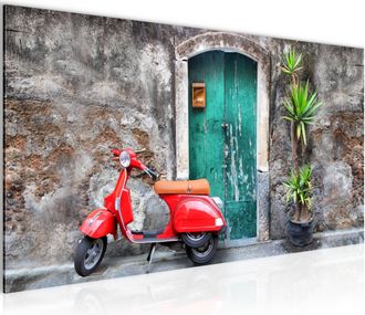 Runa Art Wandbild Italianische Strasse 100 x 40 cm Modern Bild auf Vlies Leinwand Altstadt Wohnzimmer Schlafzimmer Grau Rot Gr&uuml;n 050312a