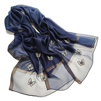 GFM Motif papillon - &Eacute;charpe imprim&eacute;e ou &eacute;charpe style pashmina (BF), Bfslk-ghnl-bleu marine, L