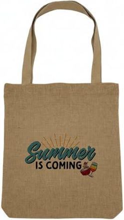 Fabulous Sac Shopping Tote Bag Aspect Lin - Summer is Coming Vacances Et&eacute; Plage Soleil - Sac de Courses Toile Epaisse 360g Beige Naturel Cabas Port&eacute; Epaule Sol