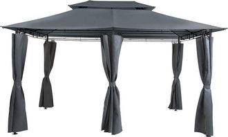 Beliani Tonnelle Pavillon de Jardin Gris Fonc&eacute; avec Rideaux Pratiques et Structure en Acier Espace dOmbre et Look El&eacute;gant pour Ext&eacute;rieur Moderne Beliani