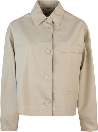 Max Mara Femme, Vestes, Beige, Taille: 38 FR Veste en toile de coton Col chemise Poche poitrine