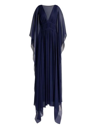 Alberta Ferretti robe longue &agrave; col v - Bleu