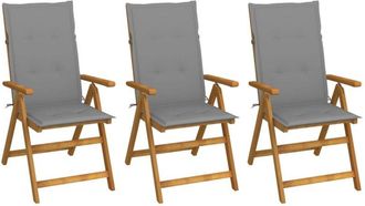 vidaXL Vidaxl - Ensemble de 3 chaises de jardin en bois dacacia robuste avec coussins diff&eacute;rentes couleurs couleur : Gris