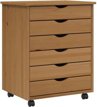 vidaXL Armoire roulante avec tiroirs MOSS bois de pin marron miel, commode, armoire à tiroirs, armoire de rangement bureau, classeur