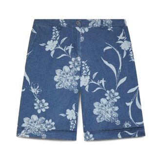 Fiorella Rubino Femme, Shorts, Bleu, Taille: 56 FR Bermuda en denim avec imprim&eacute; feuillage d&eacute;lav&eacute;