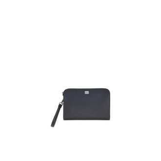 Dolce & Gabbana Homme, Accessoires, Noir, Taille: ONE Size Pochette en Cuir avec Plaque Logo et Fermeture &agrave; Glissi&egrave;re