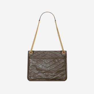 Saint Laurent Womens Shoulder Bag Niki Media Khaki Leather