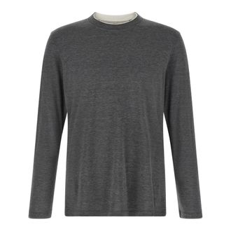Brunello Cucinelli Leichtes Jersey-Langarmshirt - - Tops - Herren - Grau - S