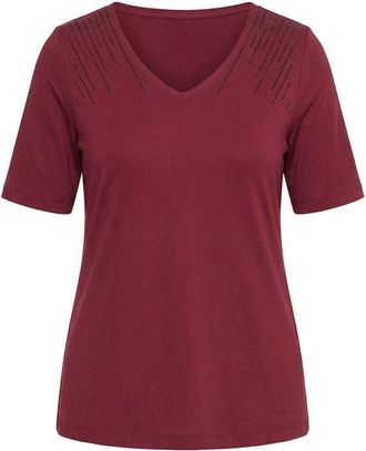 Ulla Popken T-Shirt T-Shirt Ziersteine Classic V-Ausschnitt Halbarm