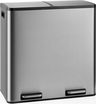 hjh OFFICE Abfallsammler / M&uuml;lltrennsystem Clean 13 S - 60L (2x30L) Edelstahl silber hjh OFFICE