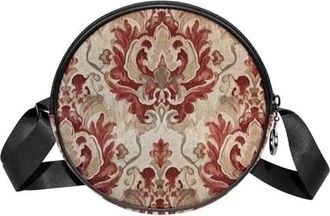Generic Sac &agrave; bandouli&egrave;re rond pour femme, imprim&eacute; r&eacute;tro, petit sac &agrave; bandouli&egrave;re avec fermeture &eacute;clair, bretelles r&eacute;glables, sac &agrave; main rond d&eacute;contract&eacute; pour