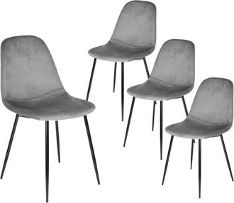 Altobuy ALESSIA - Lot de 4 Chaises Velours C&ocirc;tel&eacute; Gris Fonc&eacute;
