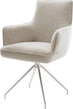 DELIFE Polsterstuhl Heira-Flex mit Armlehnen Kreuzgestell konisch Edelstahl Webstoff Soft Beige Taschenfederkern