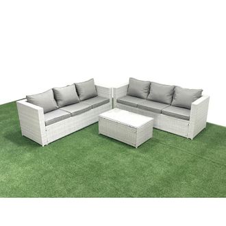 Fimous Garten Polyrattanm&ouml;bel Set 6-Sitzer Rattan Garten Sofa Set Hellgrau gemischt - Fimous