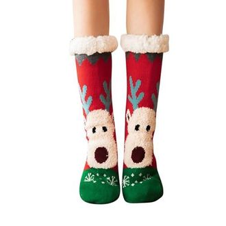 Generic Chaussettes Femme Mignon avec Imprimé de Noël Chaussette de Noel Femme Peluche Chaud Chaussettes Fantaisie Confortable Chaussette de au Sol Antidérapa