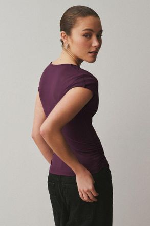 Next V-Shirt Kurzarm-Oberteil mit Raffung und V-Ausschnitt (1-tlg)