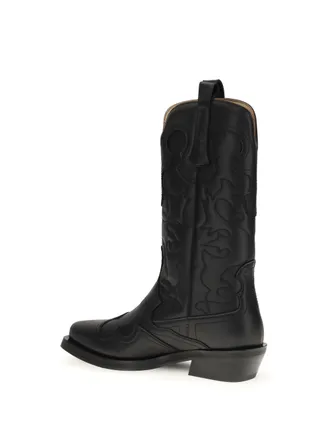 Ganni Womens Western Boots Black Black-Black Recycled Leather Black/black