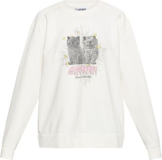 Ganni Sweatshirt mit Katzen-Print - Weiß