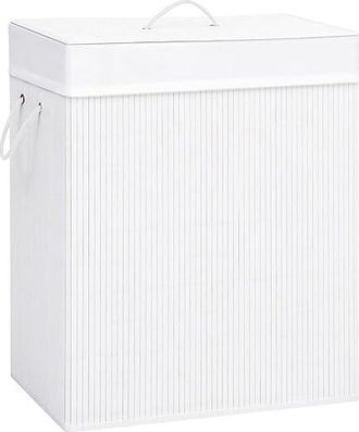 vidaXL Panier à Linge avec Une Seule Section Corbeille à Linge Bac à Linge Rangement de Vêtements Salon Chambre Salle de Bain Maison Bambou Blanc 83 L