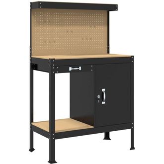 vidaXL Werkbank Schwarz 90 x 49 x 141 cm Sperrholz und Metall vidaXL